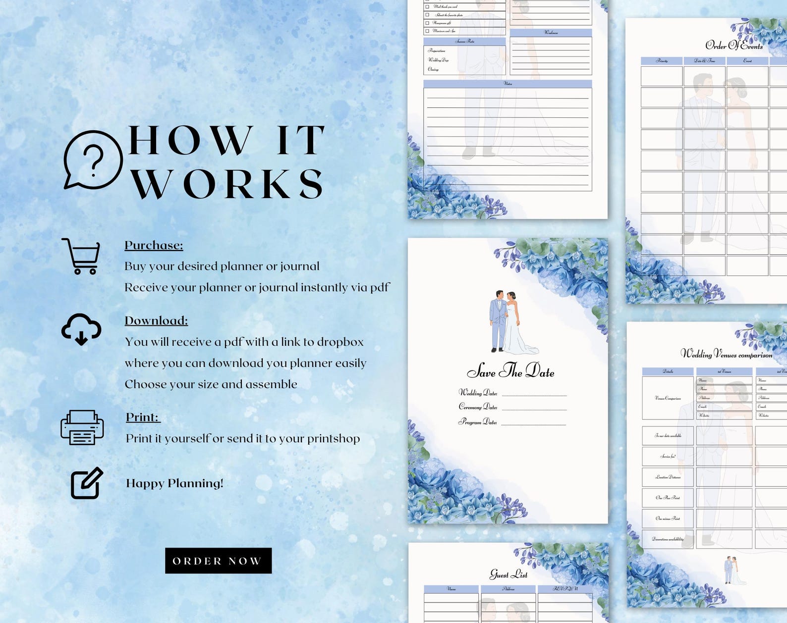Blue Wedding Planner Printable: Editable Canva Template With Checklist ...