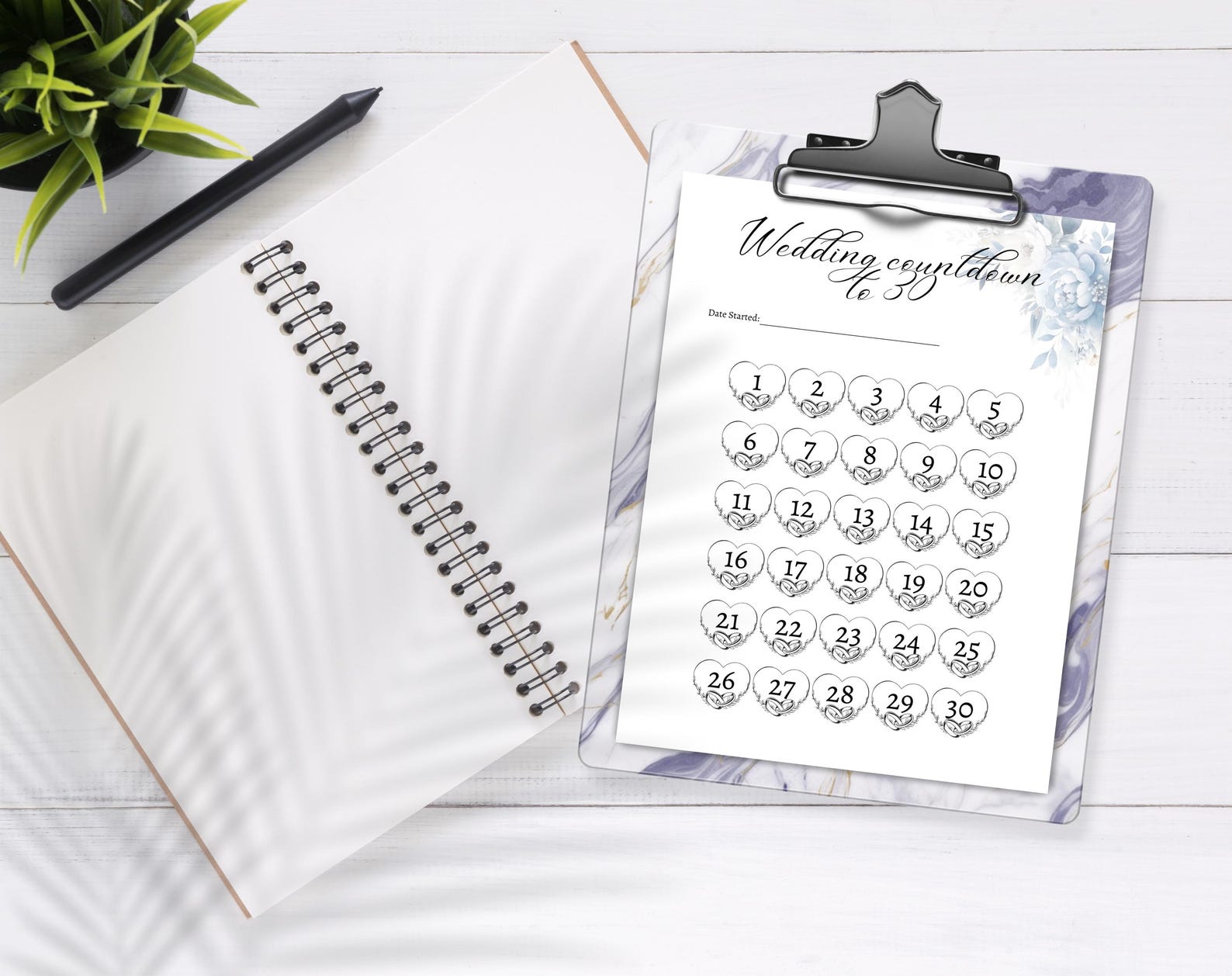 Dusty Blue Wedding Countdown Calendar – Editable Canva Template With ...
