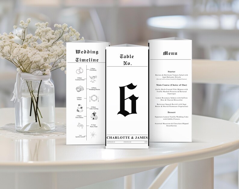 Newspaper Trifold Wedding Menu: Editable Canva Template With Timeline ...