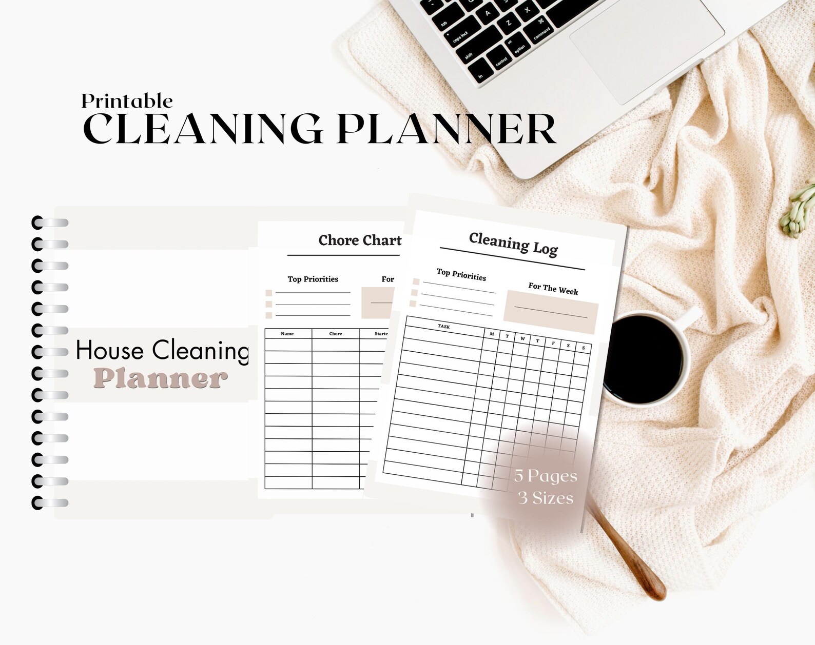 Cleaning Planner Printable, Beige, Cleaning Checklist, Cleaning ...