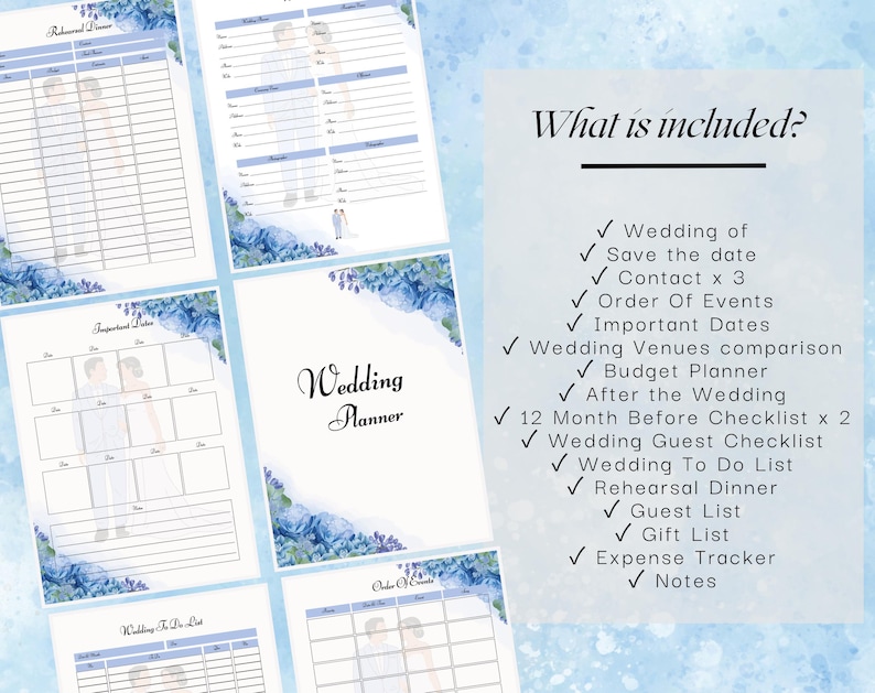 Blue Wedding Planner Printable: Editable Canva Template With Checklist ...