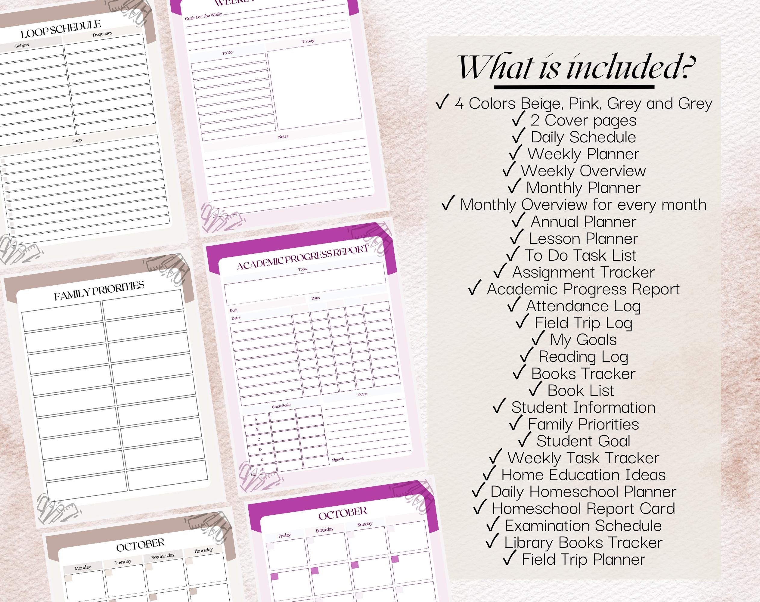 Homeschool Planner, Printable, Bundle, Reading Log, Lesson Plan, Task ...