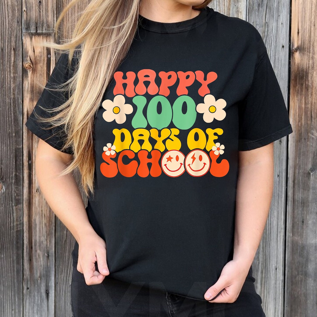 Happy 100th Day of School Teacher Kids Retro Groovy 100 Day, Happy ...