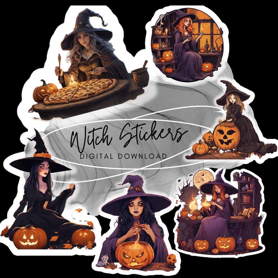 Halloween Witch Digital 6 Stickers Printable-planner Junk Journal-decor ...