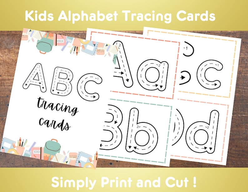 Kindergarten Alphabet Tracing Cards, Printable ABC Flashcards, Large ...