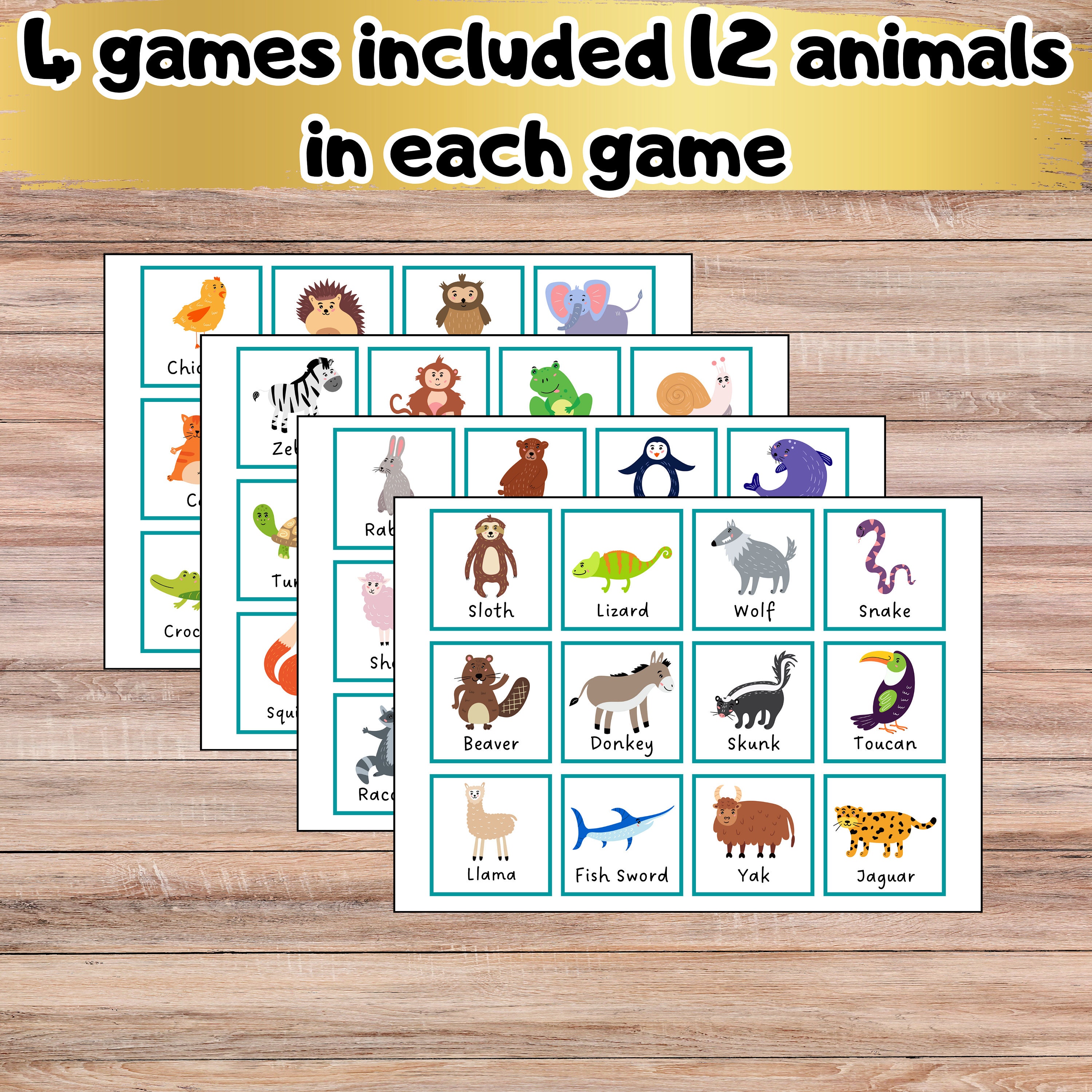 Kids Animal Flashcard Memory Matching Game | Animal Learning Flashcards ...