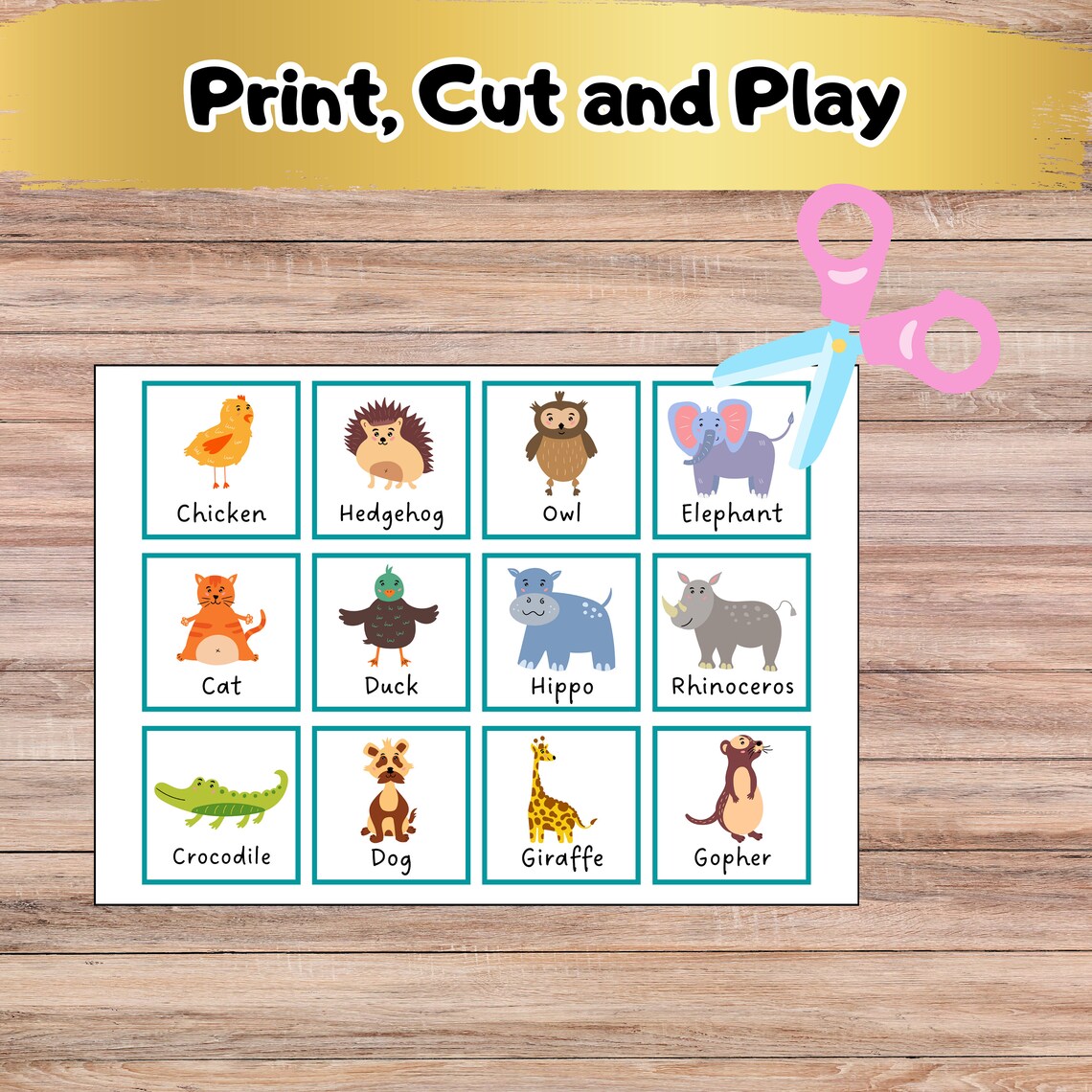 Kids Animal Flashcard Memory Matching Game | Animal Learning Flashcards ...
