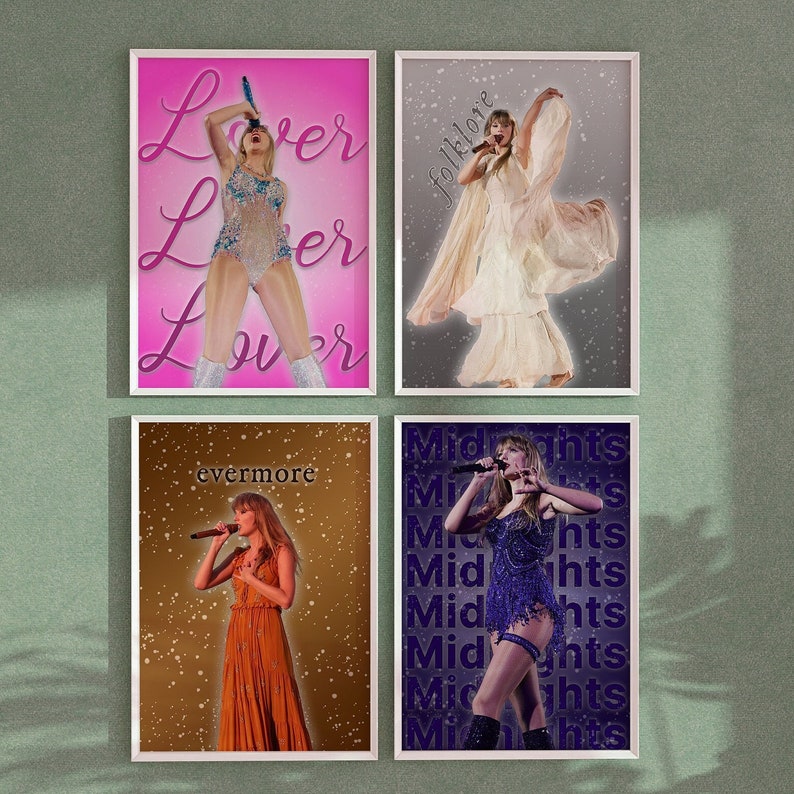 Eras Tour Taylor Swift A4 Posters Lover, Folklore, Evermore, Midnights ...