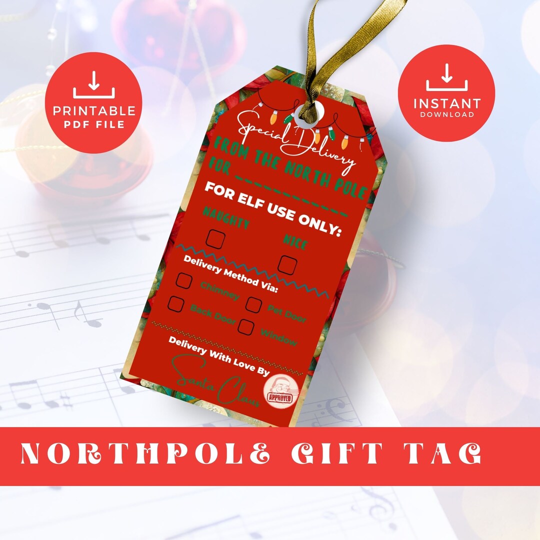 Christmas Gift Tag, North Pole Delivery, North Pole Mail, North Pole ...