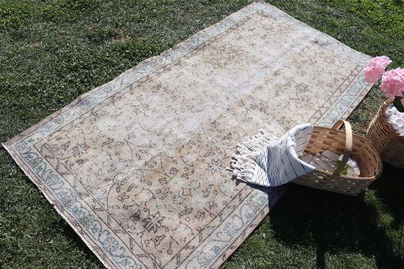 Turkish Vintage Accent Rug 3.5x6.7 Ft, Blue Brown Floral Rug - Etsy UK