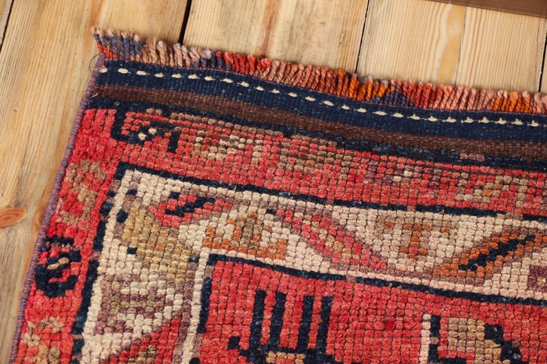 Turkish Runner Rug 3.3x9.4 Ft, Red Abstract Vintage Wool Rug - Etsy