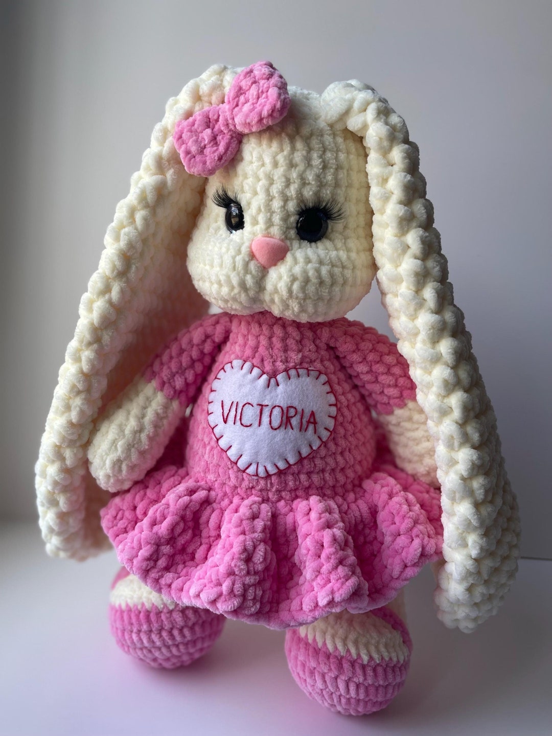 Personalized Crochet Bunny Plush, Monogram Rabbit, Handmade Stuffed ...