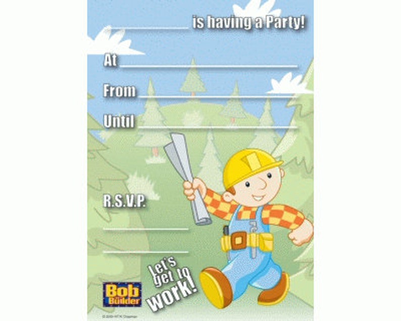 Bob the Builder Birthday Party Invitations & Envelopes Kids Boys ...