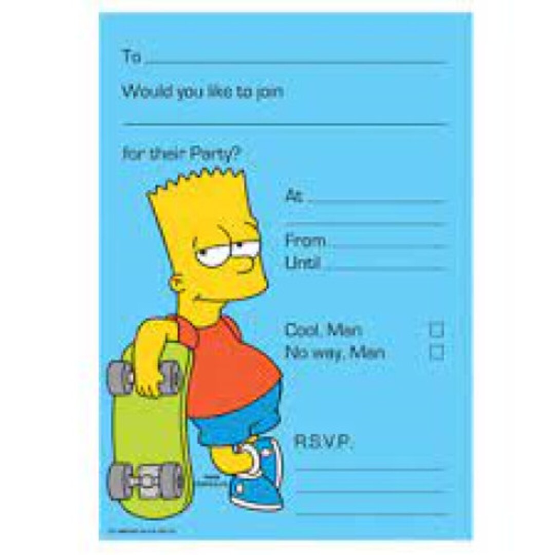 The Simpsons Bart Simpson Birthday Party Invitations Envelopes Kids ...