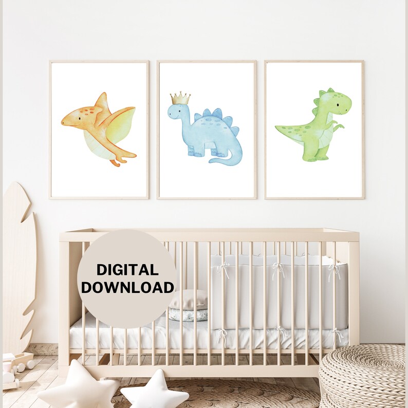 Dinosaur Print Set of 3 Dinosaur Decor Boys Nursery - Etsy