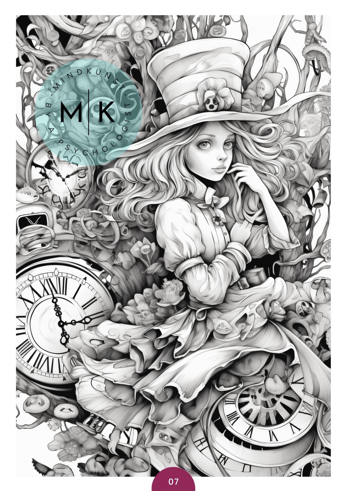 Alice in Wonderland: Relaxation Coloring Book for Adults (10 Pages, A4 ...