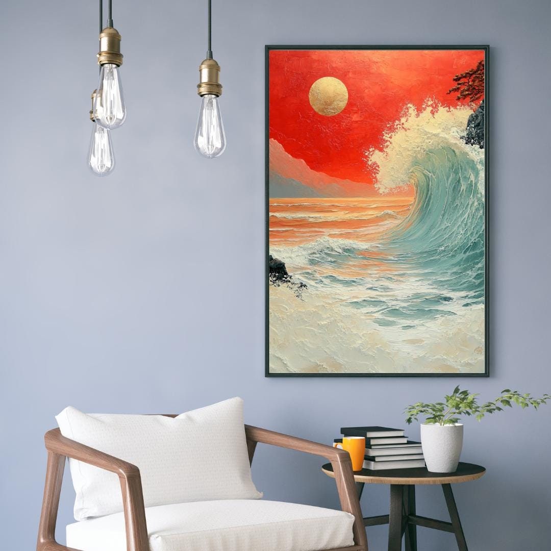 Digital Zen Ocean Wave Art – Meditative Landscape Modern Art Poster for ...