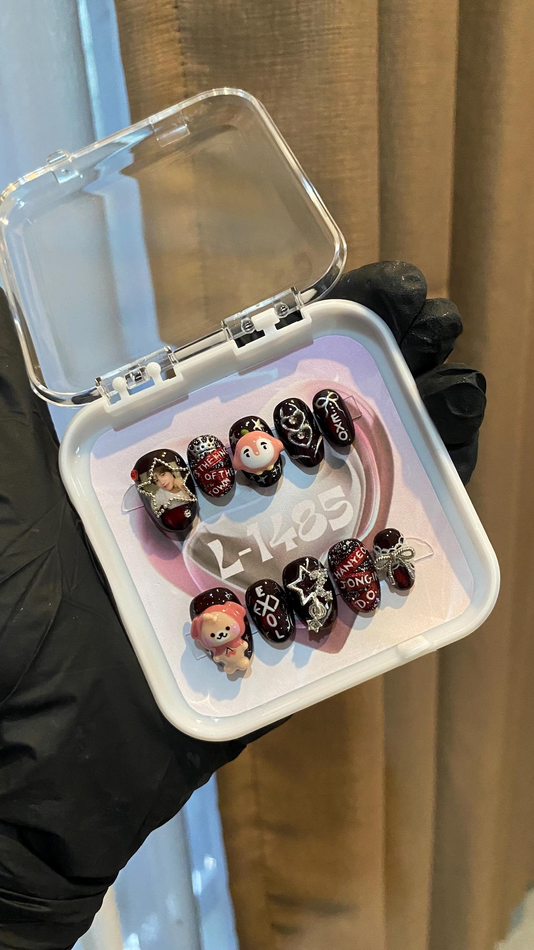 Handmade Cherry Bomb Jongin EXO Fan Art Press-on Nails | Red Black K ...