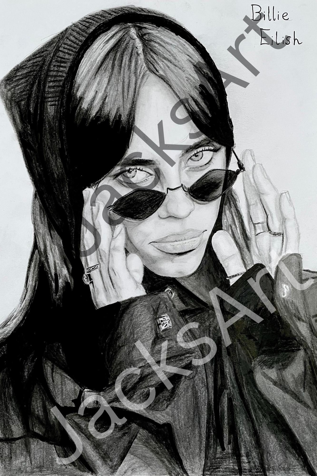 Billie Eilish Portrait Drawing - PDF Digital Download - Black and White ...