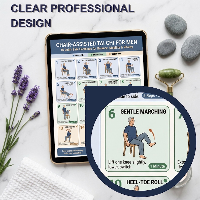 Tai Chi Chair Workouts for Men, Printable Chair Exercise Chart PDF ...