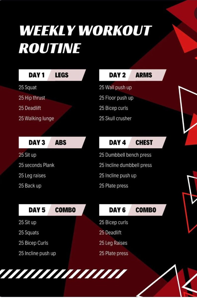 Weekly Workout Routine Printable Template Daily Workout - Etsy