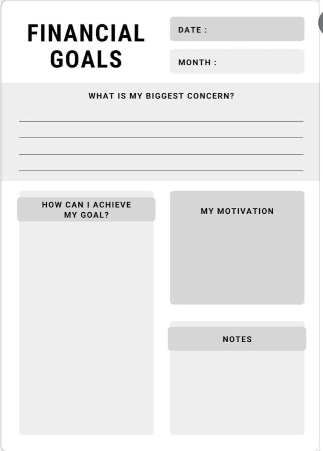 Financial Goal Template, Financial Goals, Goal Setting, Goal Planning ...