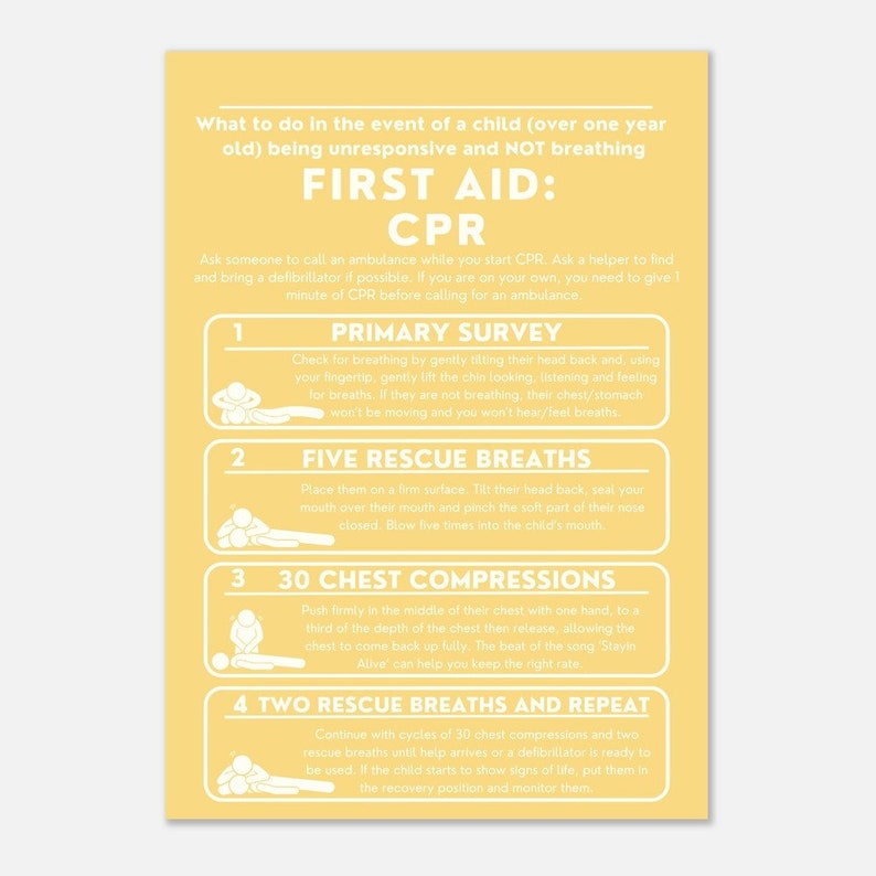 CPR: Child First Aid Print, Safety Poster, Nursery Wall Decor ...