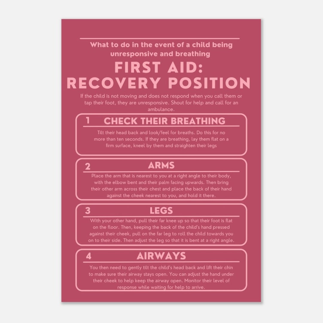 Recovery Position: Child First Aid Print, Safety Poster, Nursery Wall ...