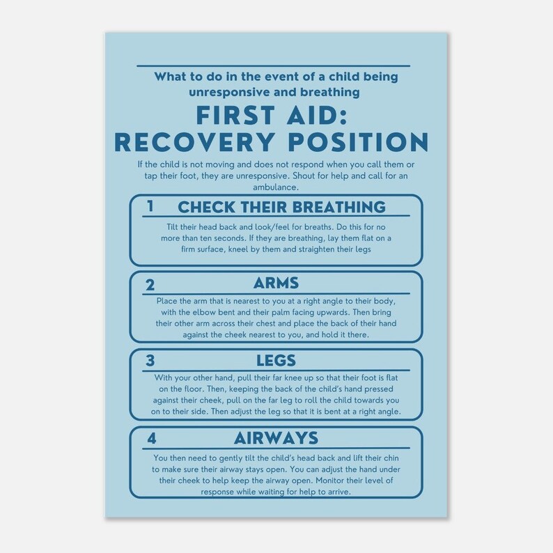 Recovery Position: Child First Aid Print, Safety Poster, Nursery Wall ...