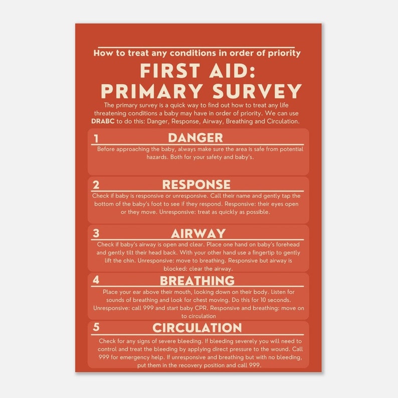 Baby First Aid Poster: Primary Survey Safety Print (UK) - Etsy