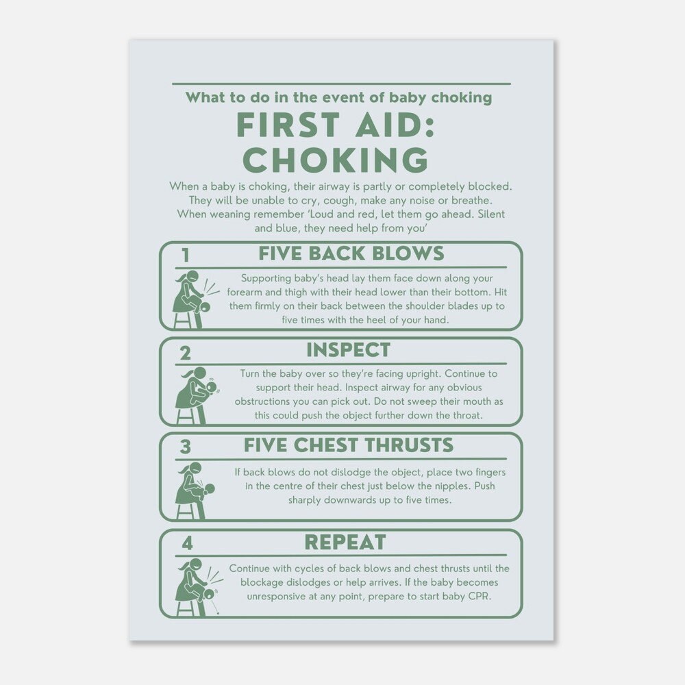 Choking: Baby First Aid Pastel Print, Safety Poster, Nursery Wall Decor ...