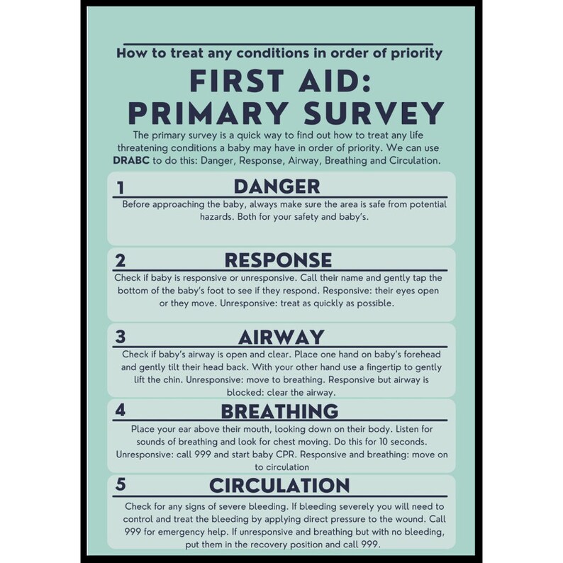 Baby First Aid Poster: Primary Survey Safety Print (UK) - Etsy