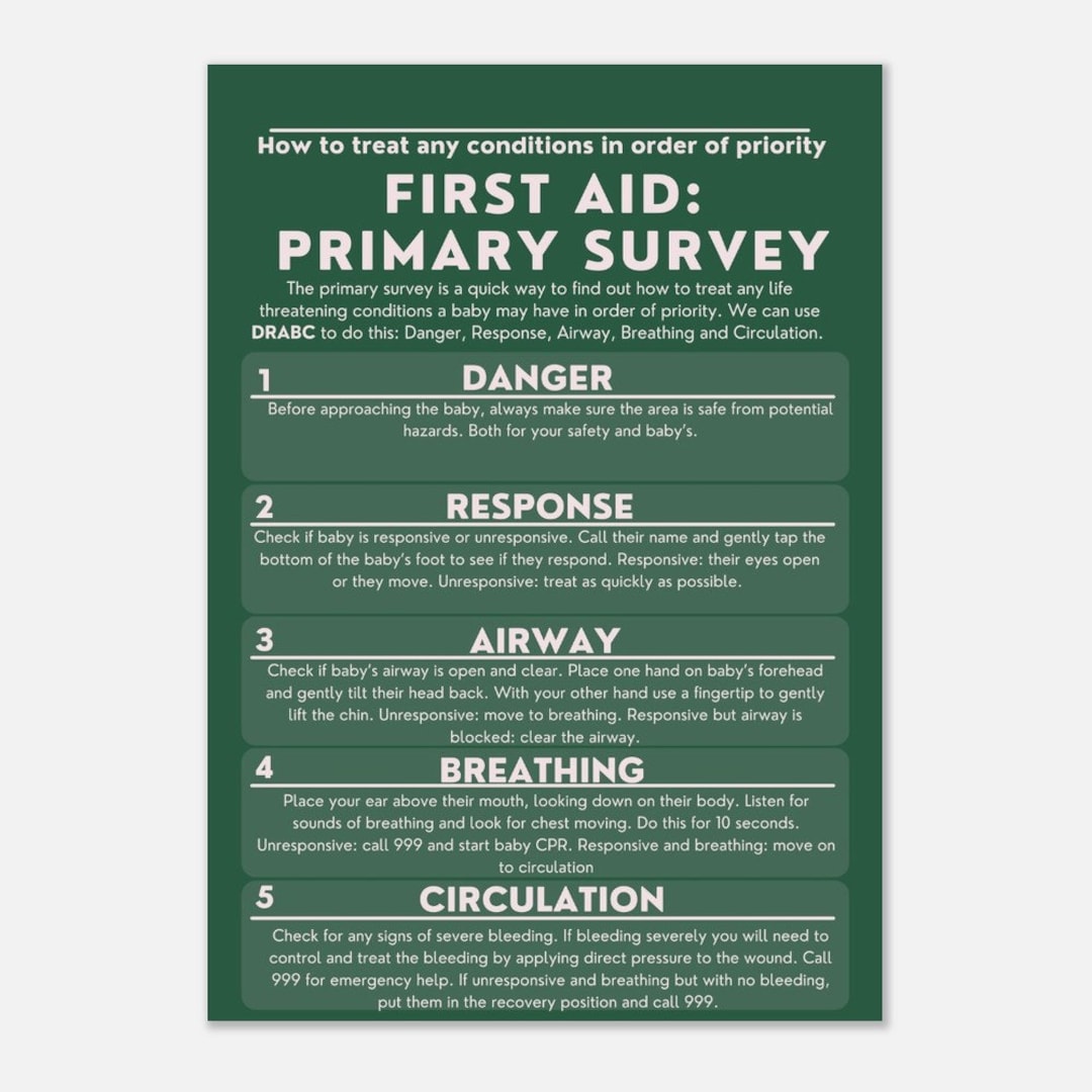Primary Survey: Baby First Aid Print, Nursery Wall Art, Newborn Safety ...