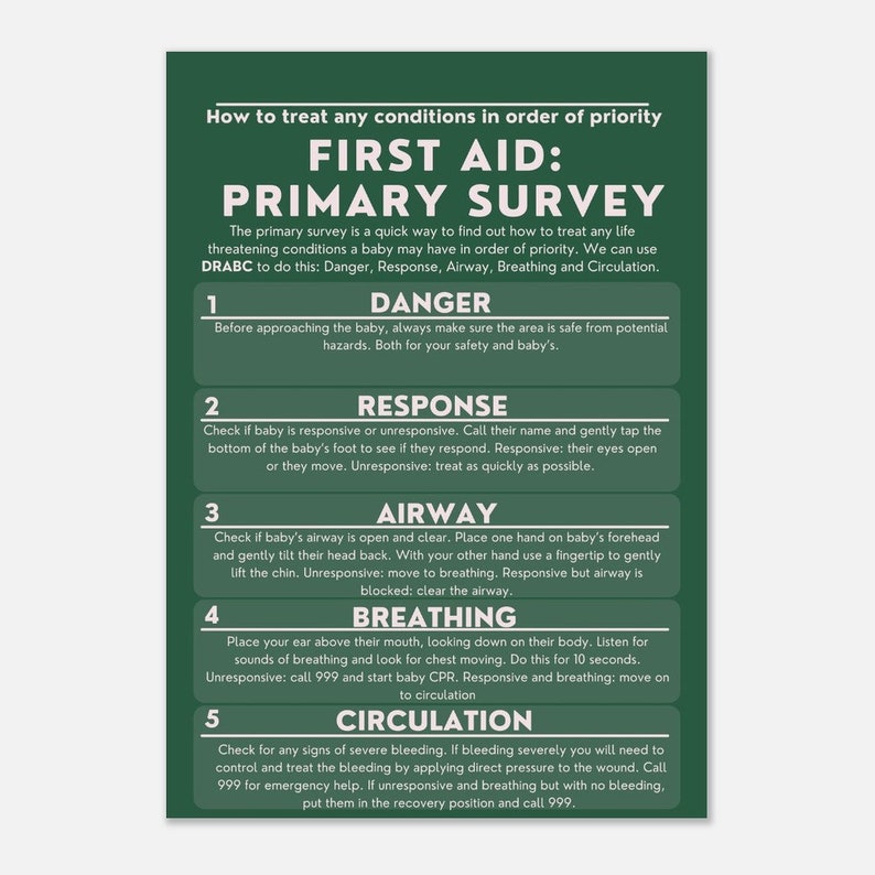 Baby First Aid Poster: Primary Survey Safety Print (UK) - Etsy