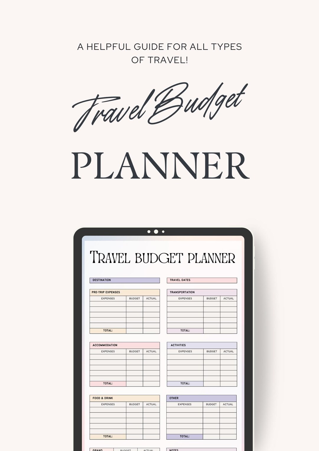Travel Budget Planner - Editable & Printable Template - Expense Tracker ...