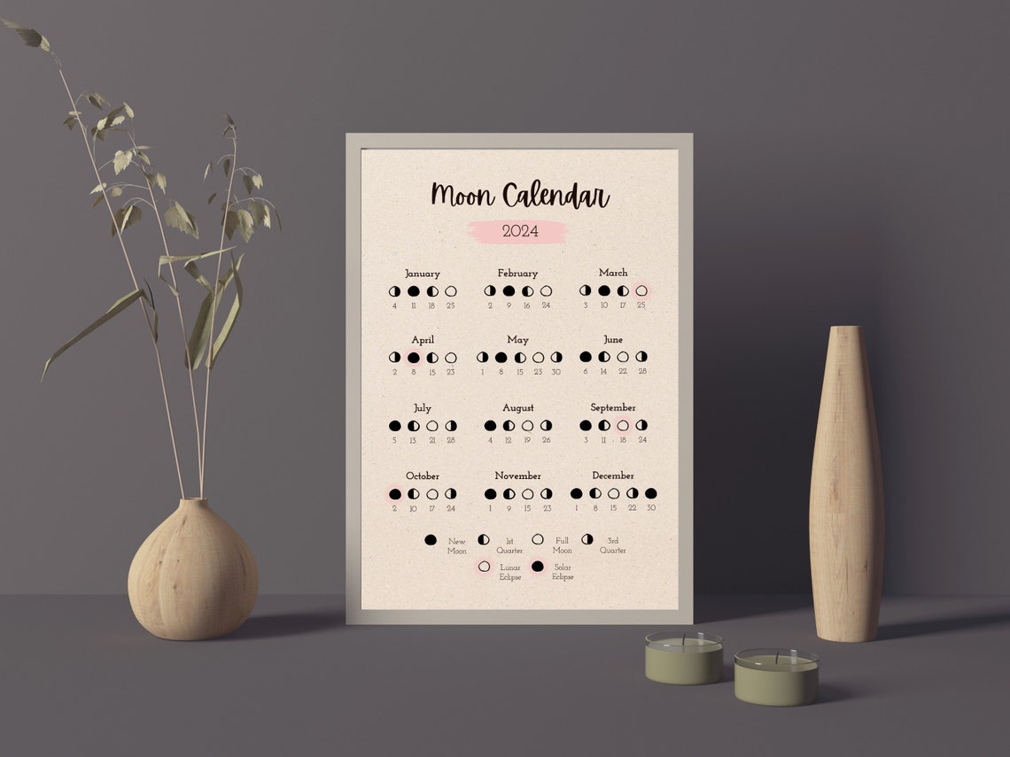 Moon Phases Calendar 2024 Minimalist Lunar Calendar Design - Etsy