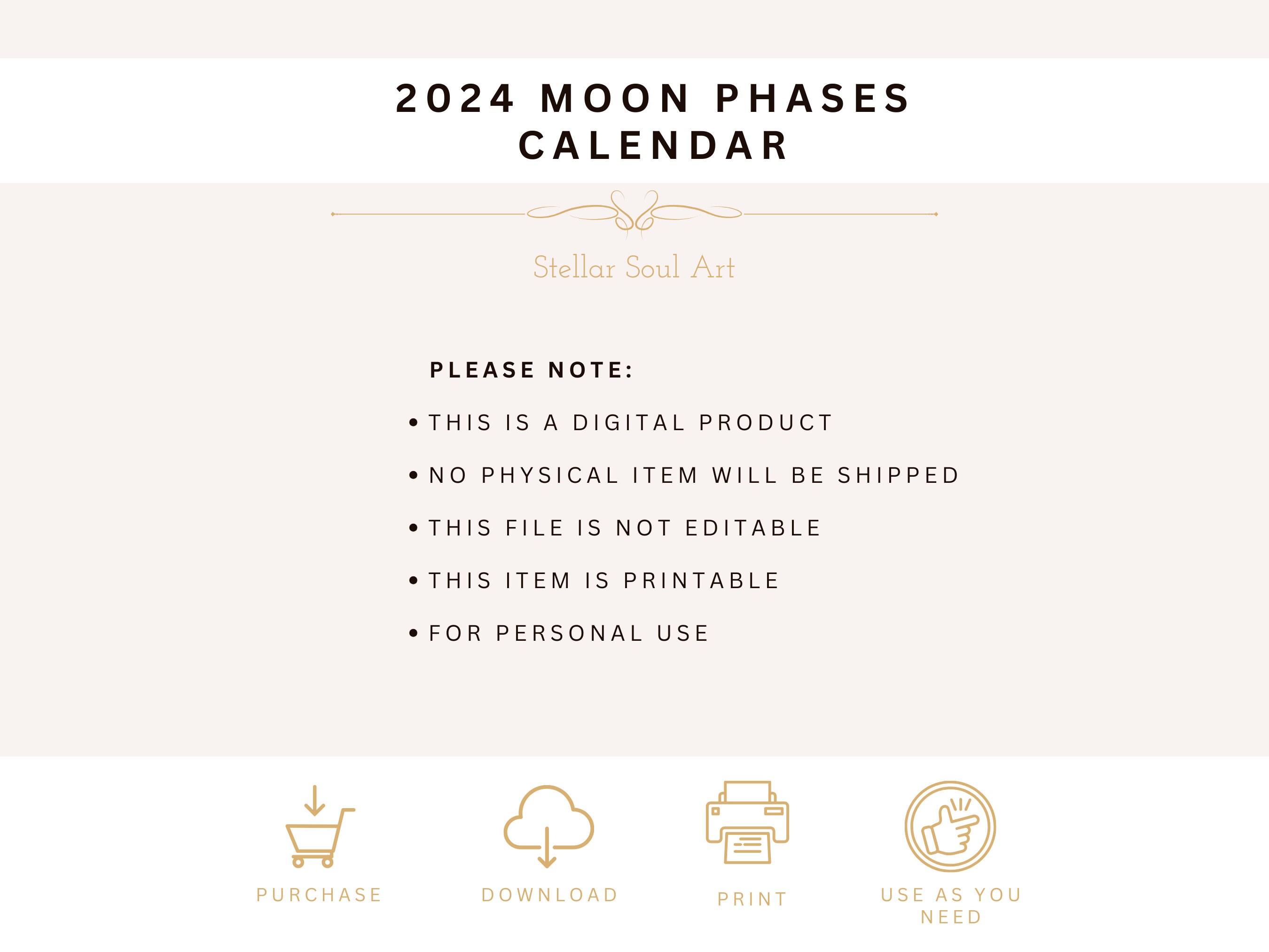 Moon Phases Calendar 2024 ∣ Minimalist Lunar Calendar Design ∣ ...