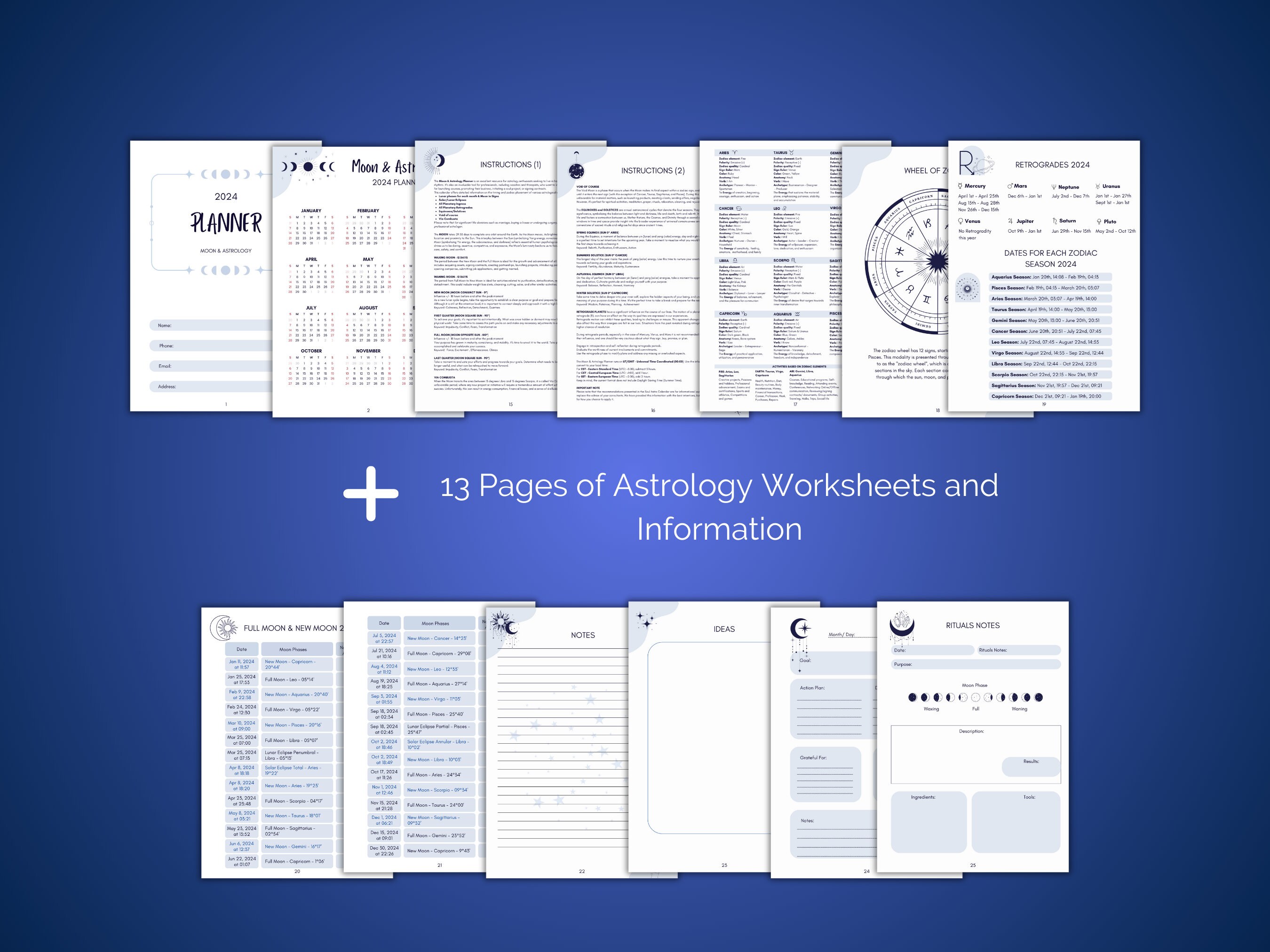 2024 Moon & Astrology PDF Planner, Moon Phases, Planetary Ingresses ...