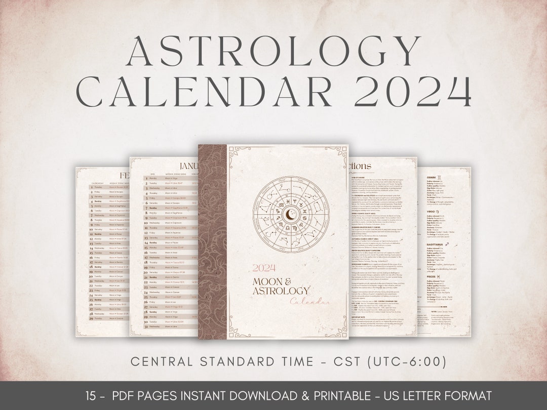 2024 Astrology Calendar, Vintage Design, Moon Phases, Planetary Ingresses, Retrogrades, Zodiac ...