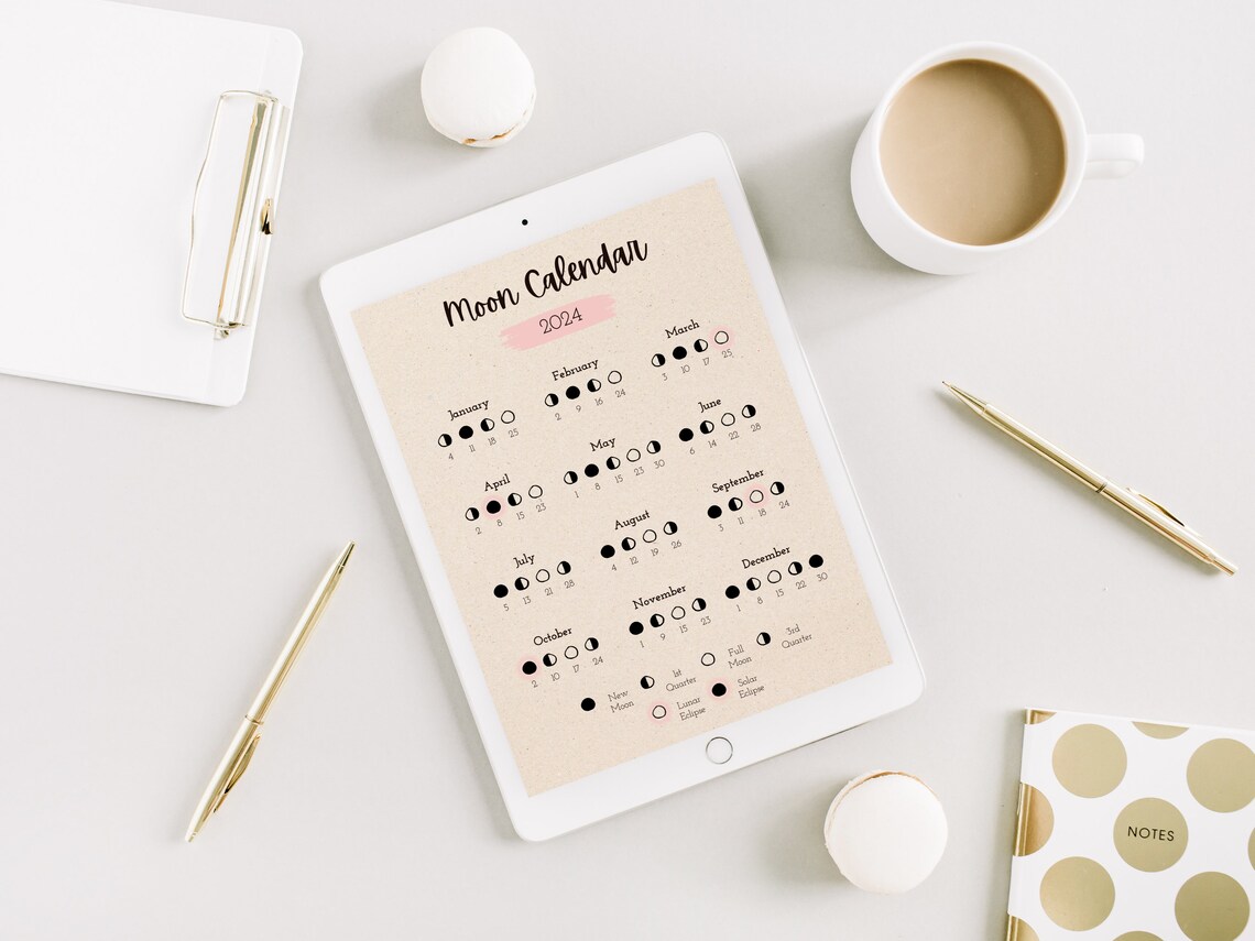 Moon Phases Calendar 2024 Minimalist Lunar Calendar Design - Etsy