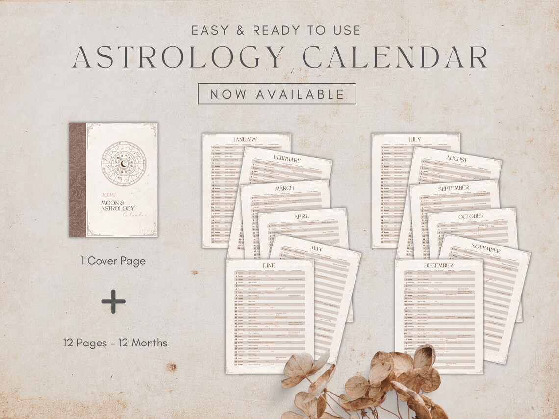 2024 Astrology Calendar, Vintage Design, Moon Phases, Planetary ...