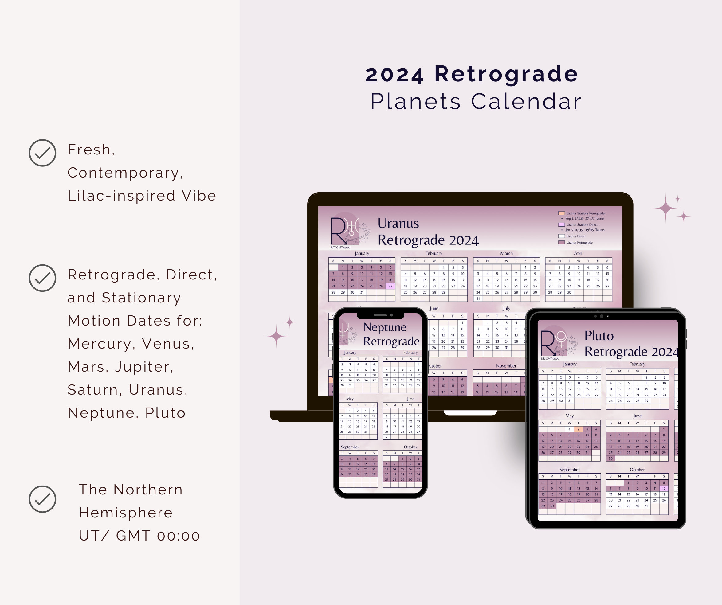 2024 Retrograde Planets Calendar & Tracker Editable in Canva Printable ...