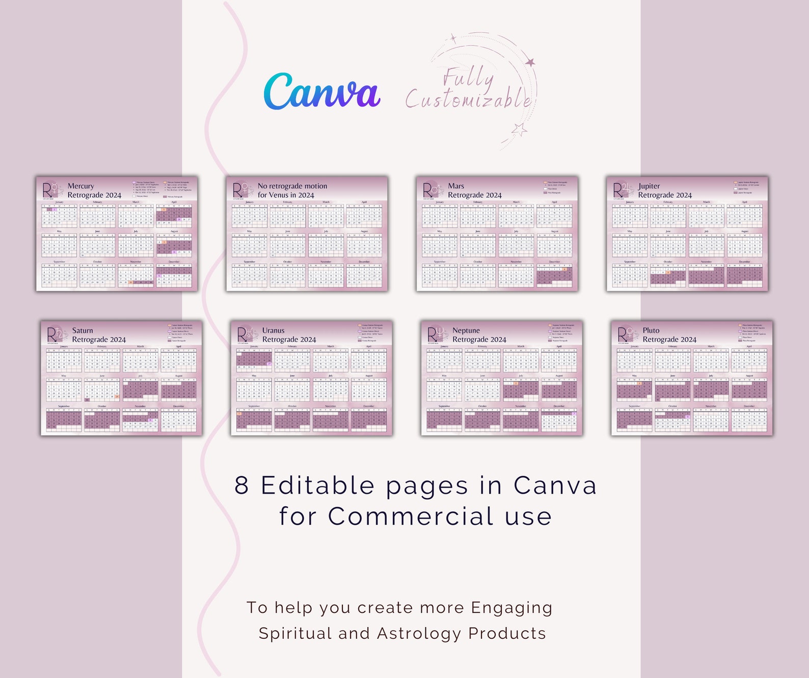 2024 Retrograde Planets Calendar & Tracker Editable in Canva Printable ...