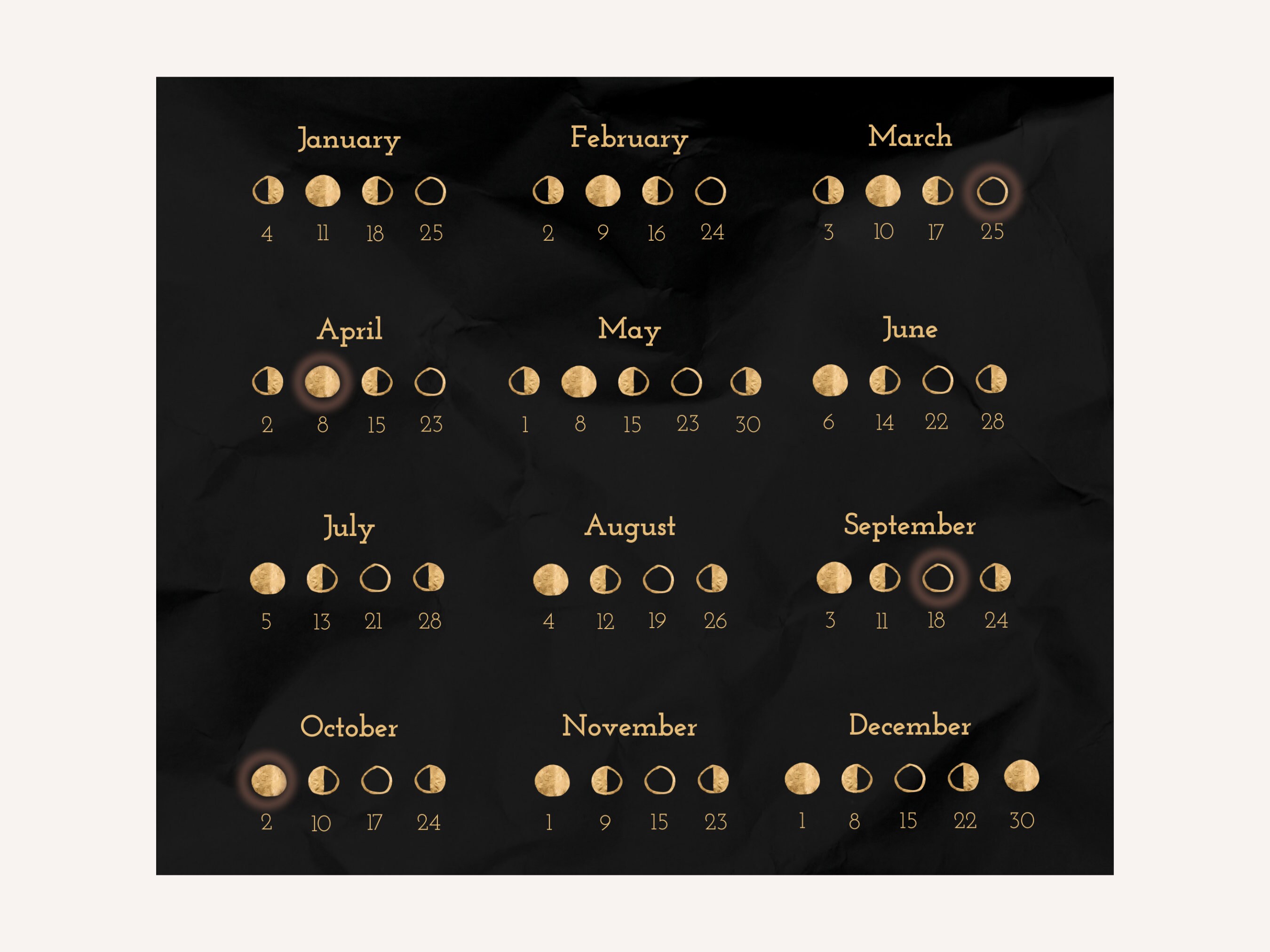 Moon Phases Calendar 2024 Minimalist Lunar Calendar Design Celestial ...