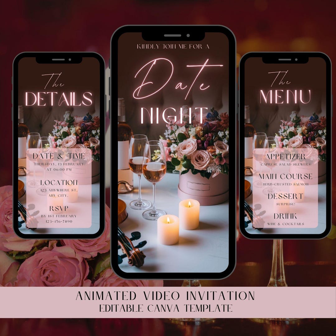 Animated Date Night Invitation Template: Editable Video Invite (canva ...