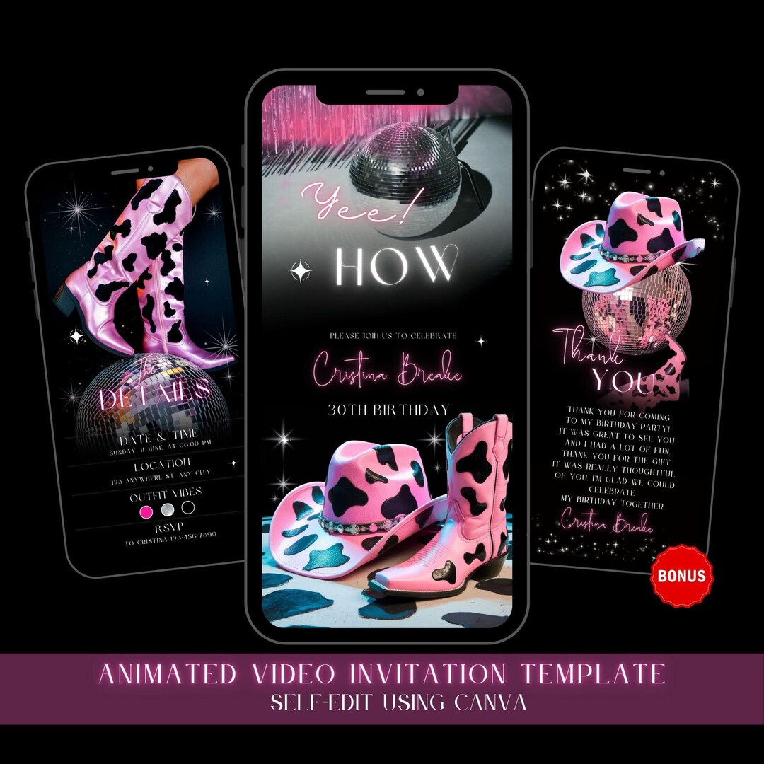 Disco Cowgirl Birthday Animated Invitation: Western Rodeo Party ...