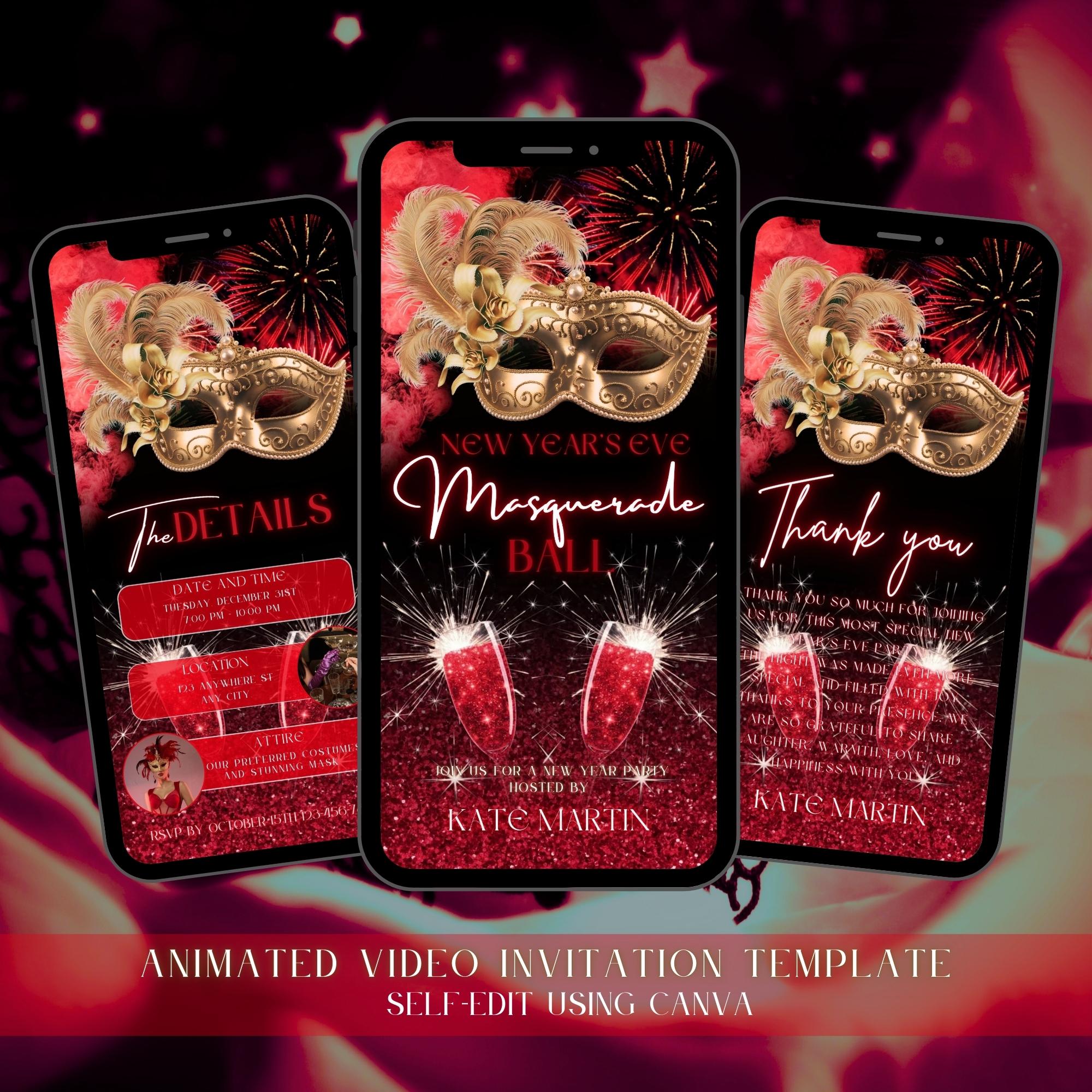 Animated Masquerade Ball Video Invitation: New Year's Eve Party ...
