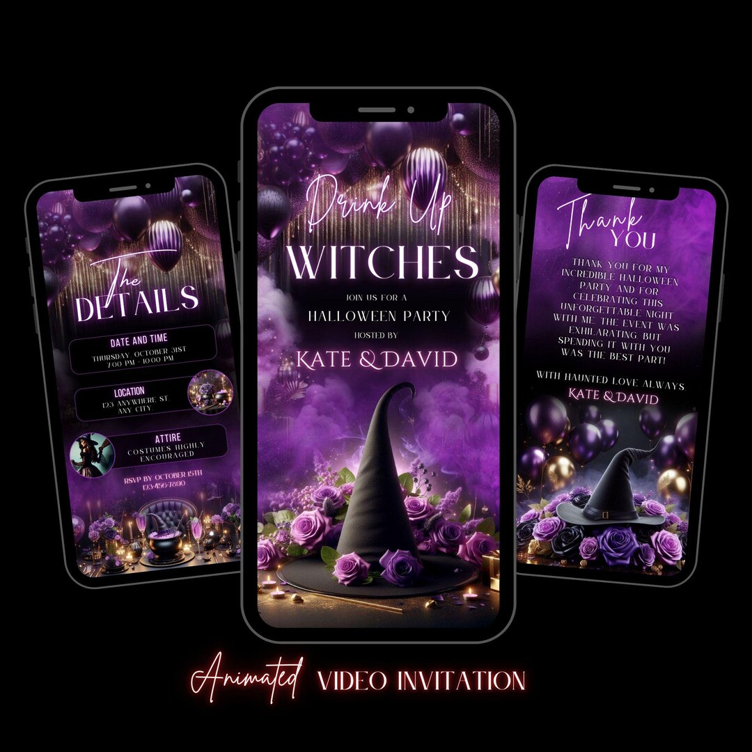 Digital Halloween Party Invitation, Animated Drink up Witches Party ...