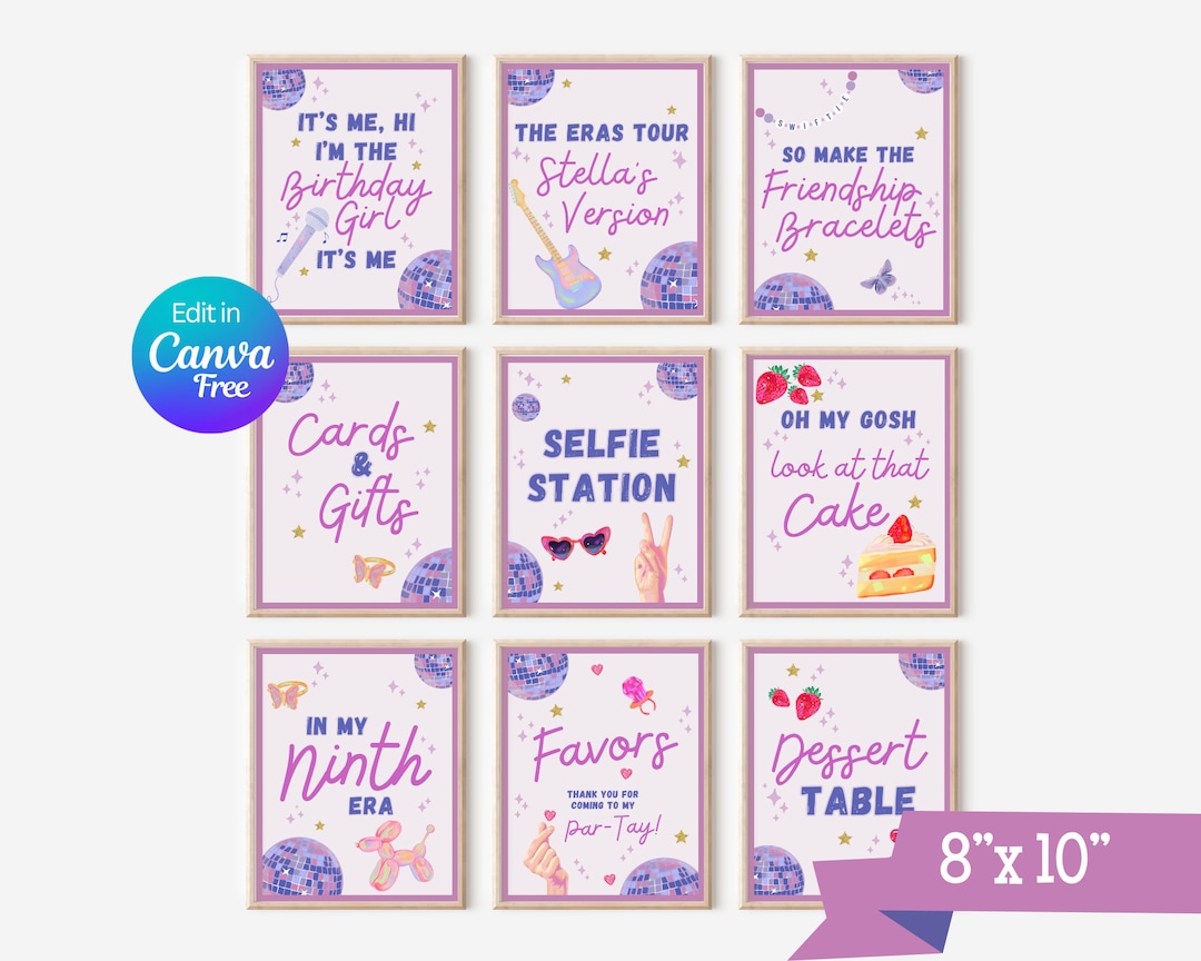 Birthday Era Swiftie Icon Set of 12 Party Posters 8x10| Girl Birthday ...