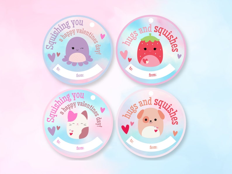 Printable Hugs and Squishes Tags Valentines Tags for Class Valentines ...
